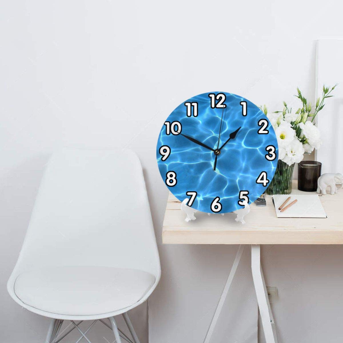 ALKYLA Aqua Blue Swimming Pool Individuality Modern Wall Clock, Silent Non-Ticking Quartz Decorative Battery Operated Wall Clock for Living Room Home Office 10in