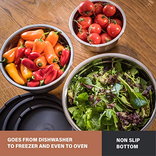 Bellemain Stainless Steel Non-Slip Mixing Bowls with Lids (3 Piece, Silver/Black)
