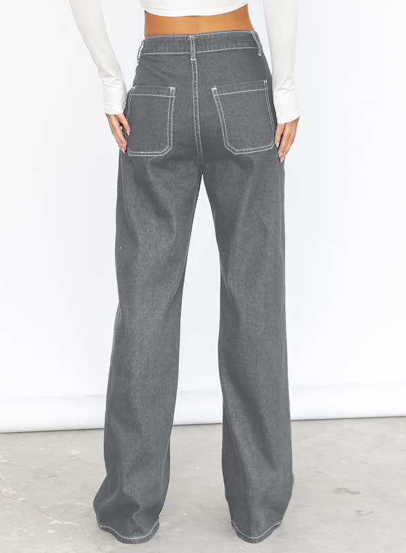 Dokotoo Wide Leg Jeans for Women Casual High Waisted Cargo Jeans Denim Pants Gray Size 12