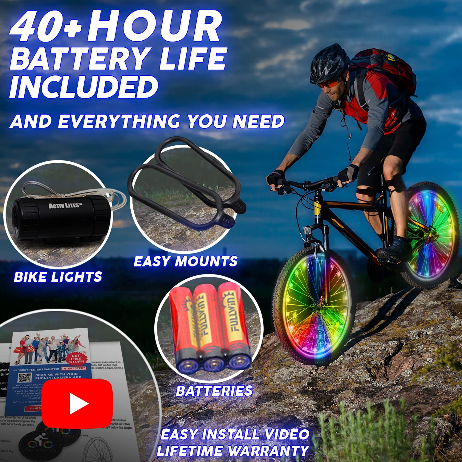 Activ Life Bicycle Lights (1 Tire, Color-Changing) Fun Summer Accessories for Cool Beach Cruisers, Top Mountain, BMX Trick, Road, Recumbent, Commuting, Tandem, Best Kids & Folding Bike Wheel Lights