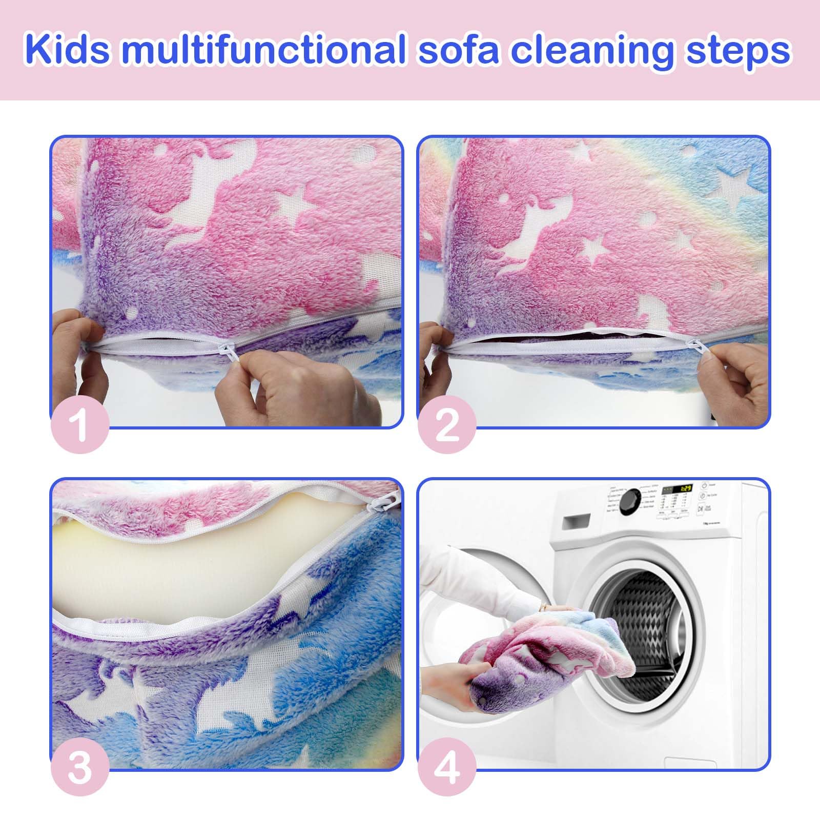 Asou Kids Sofa Toddlers Sofa with Blanket Glow in The Dark Kids Couch Fold Out Toddlers Play Couch 2 Seats Couch for Kids Toddlers
