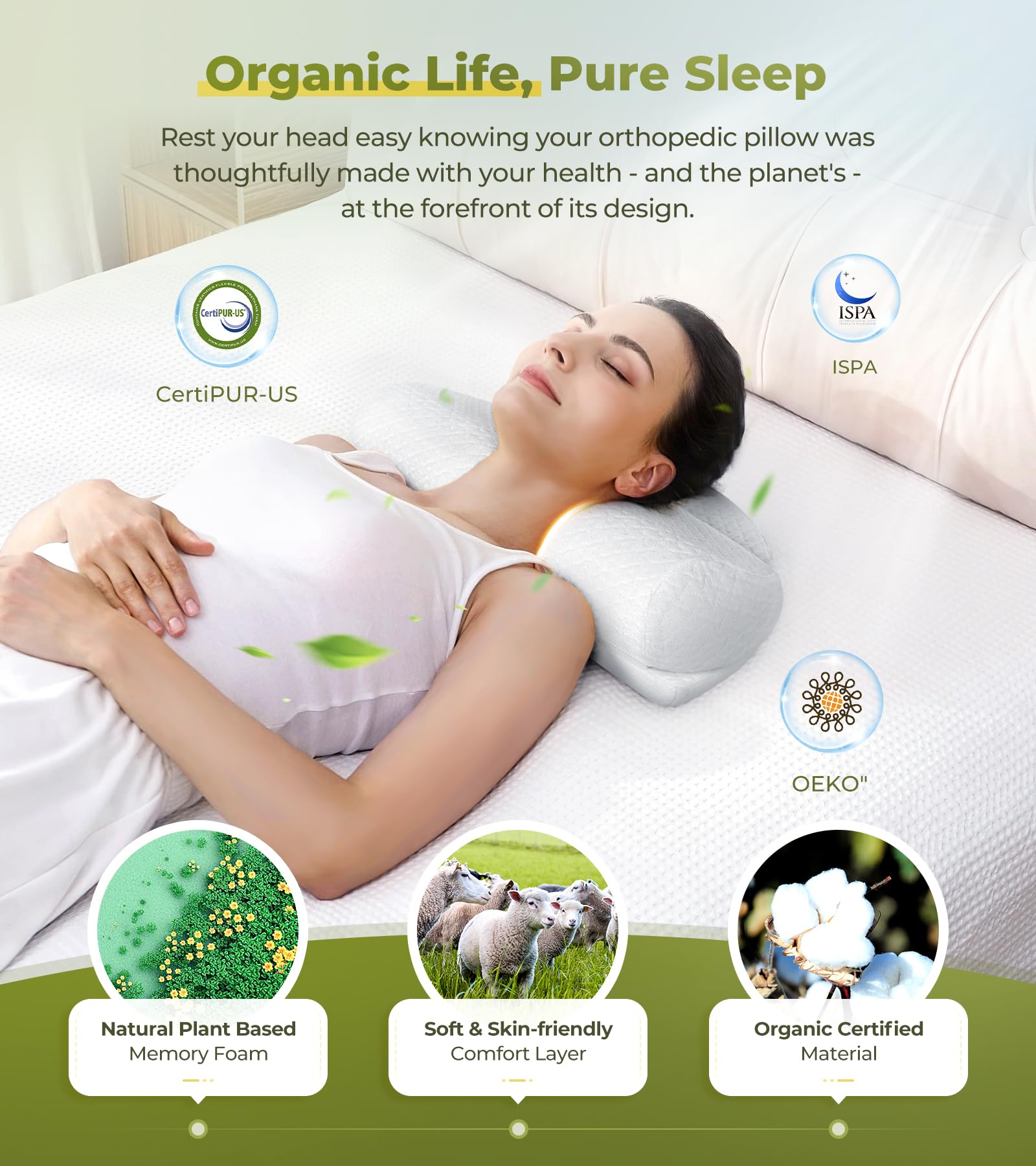 6-IN-1 Adjustable Cervical Neck Pillows for Pain Relief Sleeping, Memory Foam Bolster Pillows with Detachable Pad, Neck Support Pillow for Body Lumbar Knee Leg Back Orthopedic Neck Roll (White)