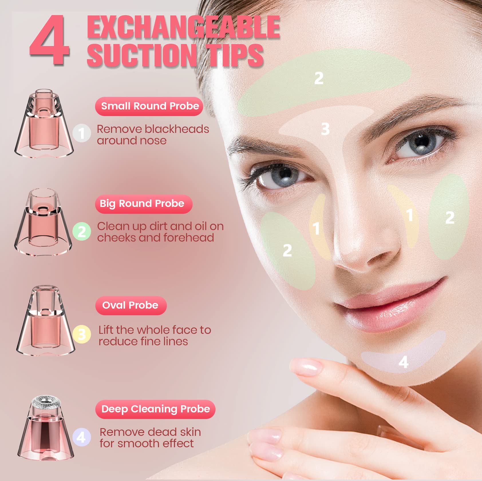 Blackhead Remover Pore Vacuum - LED Screen & USB Rechargeable Facial Pore Cleaner, Comedone Extractor Tool,Acne Extractor Tool with 3 Suction Power,4 Probes Black Head Remover for Face for Women & Men