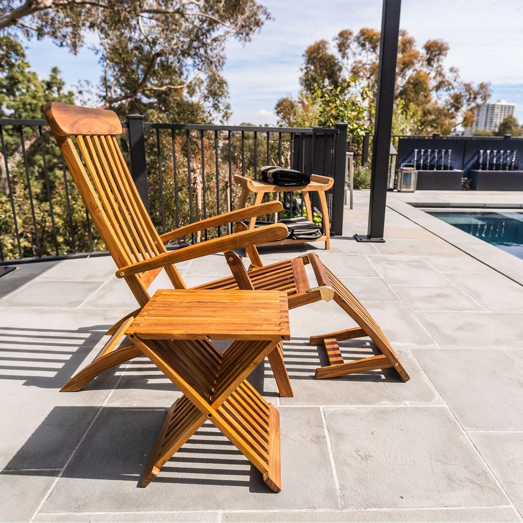 Nordic Style Assembled Bathroom, Spa Teak Wood Folding Stool and Seat 17.7" (Oiled)