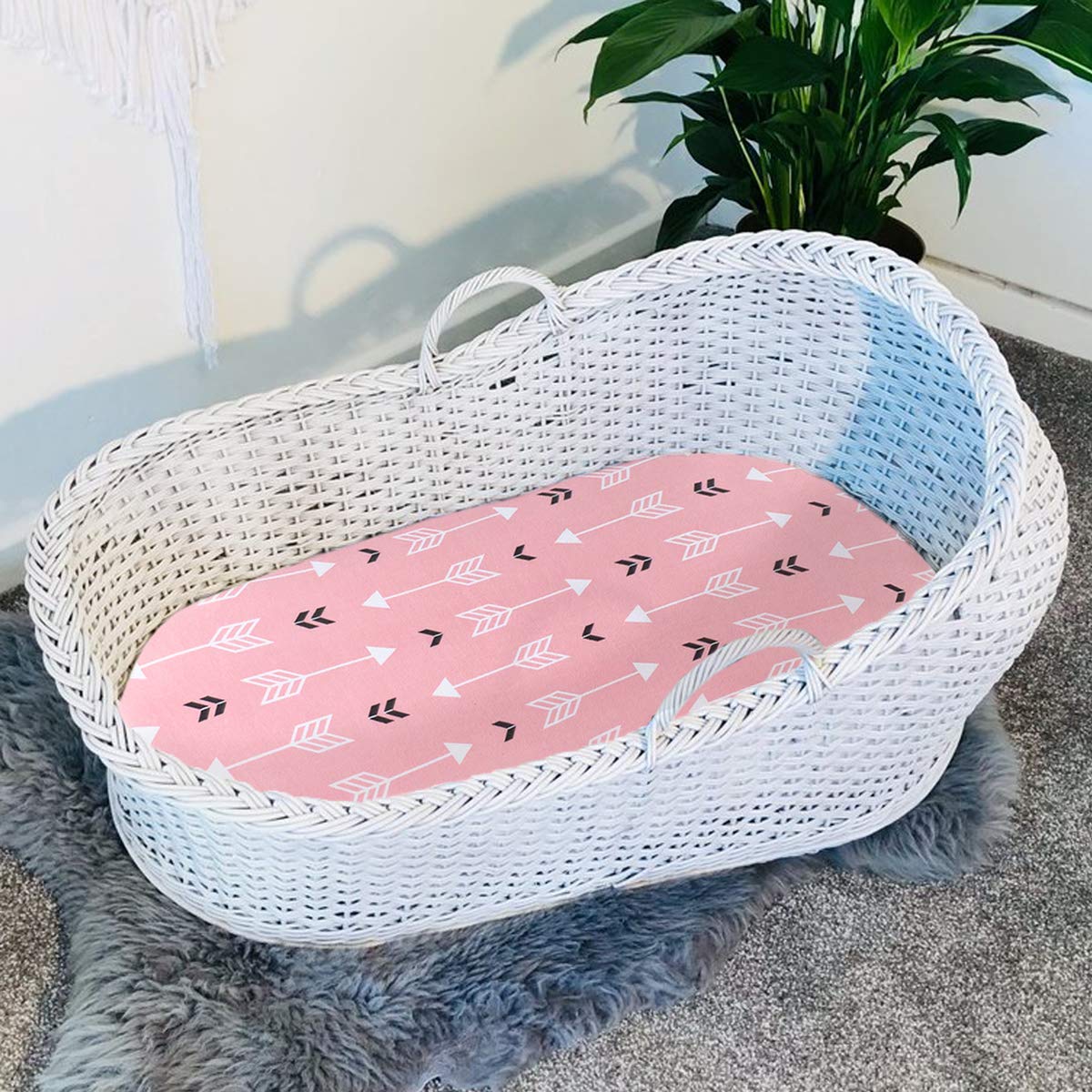 Stretch Fitted Bassinet Sheet Set BROLEX 2 Pack Cradle Sheets for Bassinet Pad/Mattress,Unisex Boys Girls,Ultra Soft,Pink Arrow