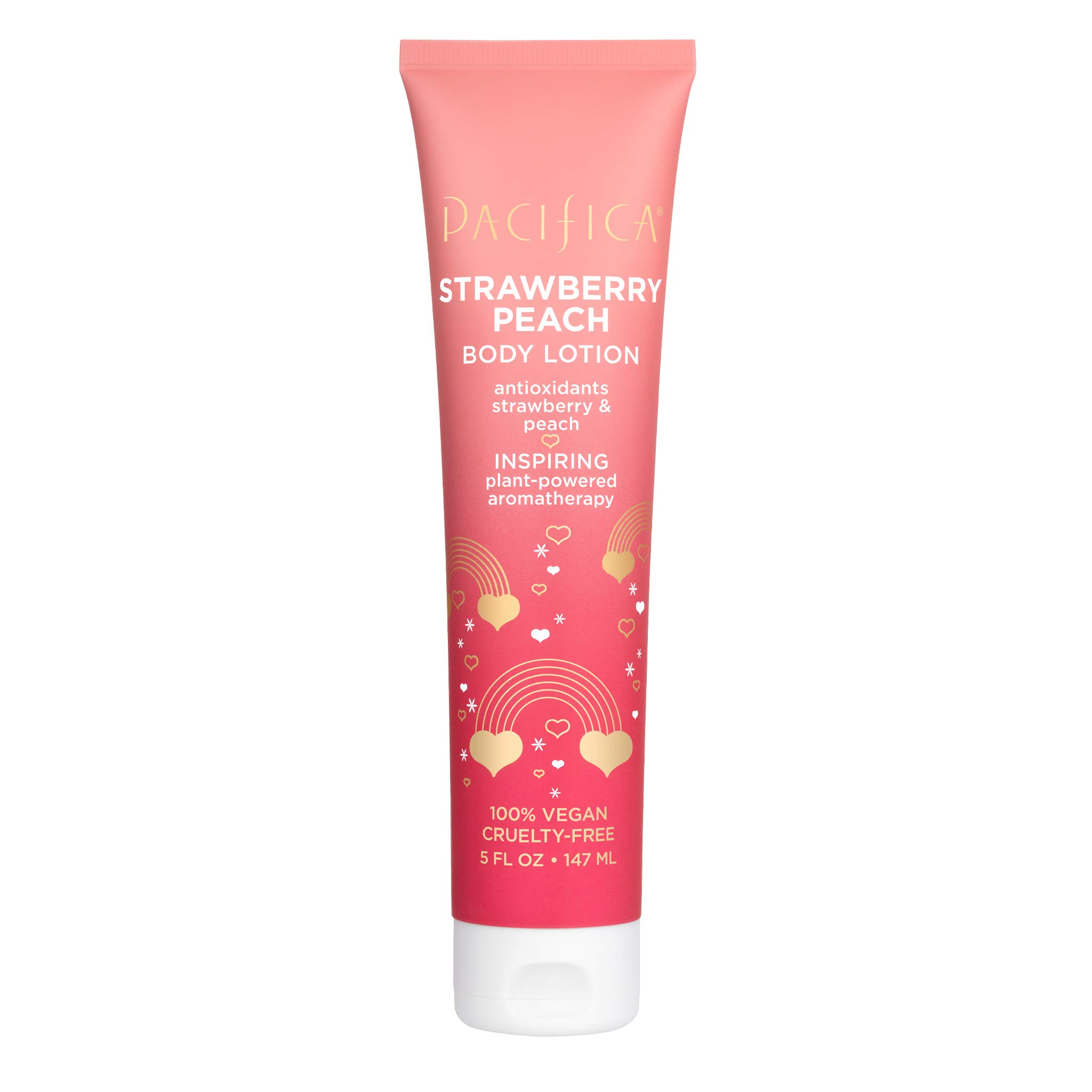 Pacifica Body Lotion – Strawberry Peach Hydrating Body Moisturizer Cream Hand Moisturizer w/Hyaluronic Acid, Lightweight, Clean Vegan & Cruelty-Free Dermatologist Tested, 5 fl oz