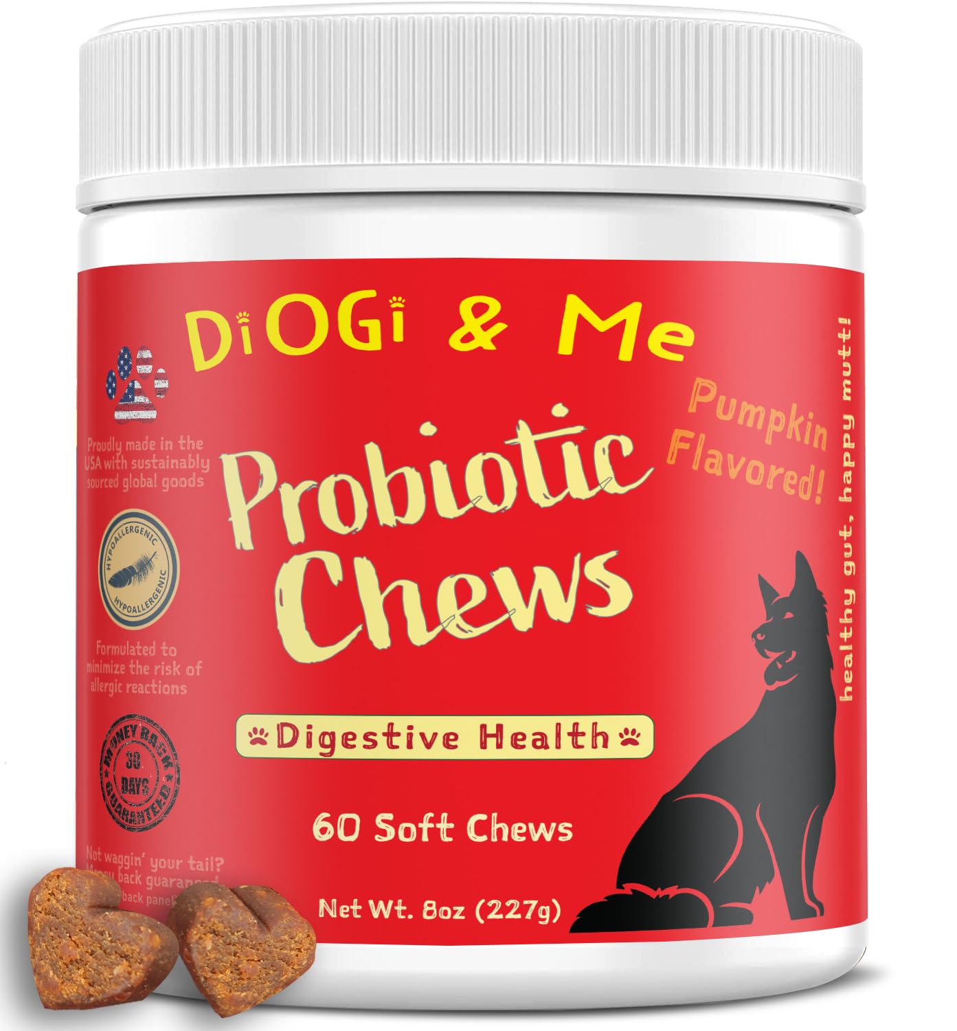 DiOGi and Me Probiotics for Dogs - Digestive Enzymes for Gut Flora, Caprophagia, Diarrhea & Bowel Support - Clinically Studied DE111 - Dog Supplement Soft Chew for Pet Immune System