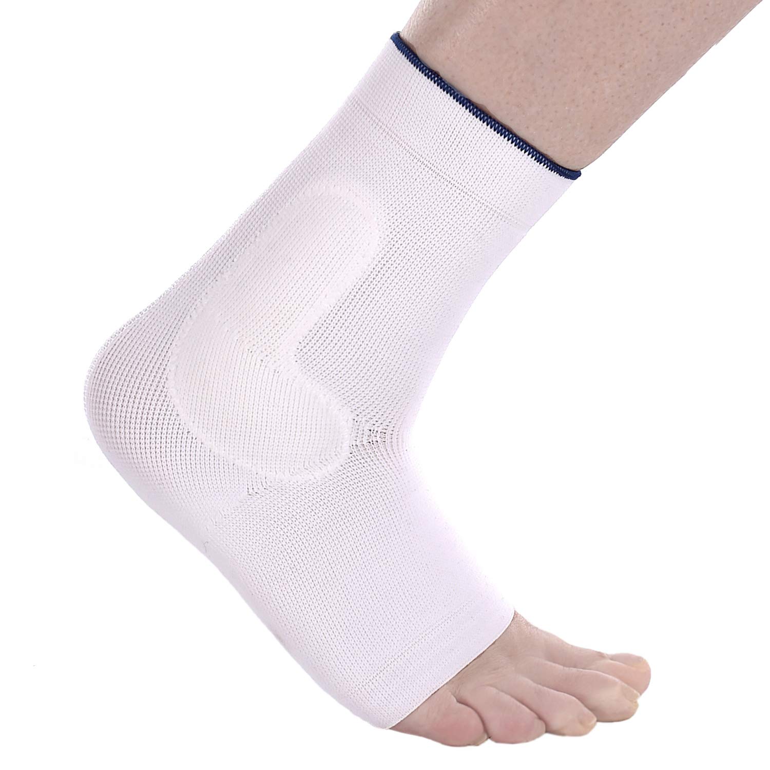 Active Pro VP Ankle Brace Sleeve with Contoured Silicone Pads, Additional Support for Ankle Sprains, Arthritis, Tendonitis, Swelling and Joint Effusion (White with Blue, L [9" - 9.75"])