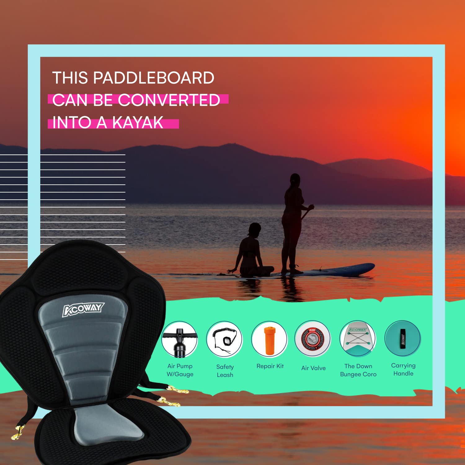 Acoway Inflatable Paddle Board for Adults - Stand Up Paddle Board - Non-Slip Surfing Equipment - Includes Accessories Backpack & Hand Pump - Ideal for Yoga, Fishing, Sunbathing, and Touring Green