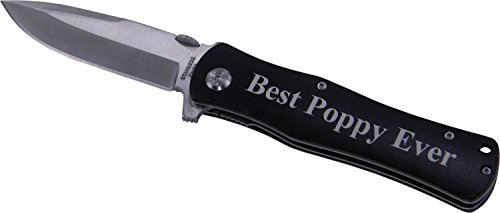Best Poppy Ever Folding Pocket Knife - Great Gift for Father's Day, Birthday, or Christmas Gift for Dad, Grandpa, Grandfather, Papa (Black Handle)