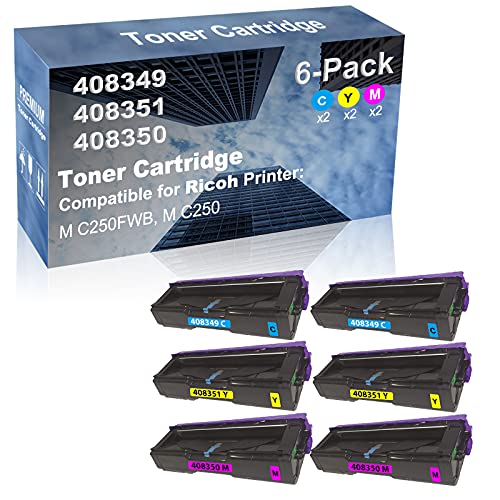 6-Pack (2C+2Y+2M) Compatible High Capacity 408349+ 408351+ 408350 Toner Cartridge Used for Ricoh M C250FWB, M C250 Printer