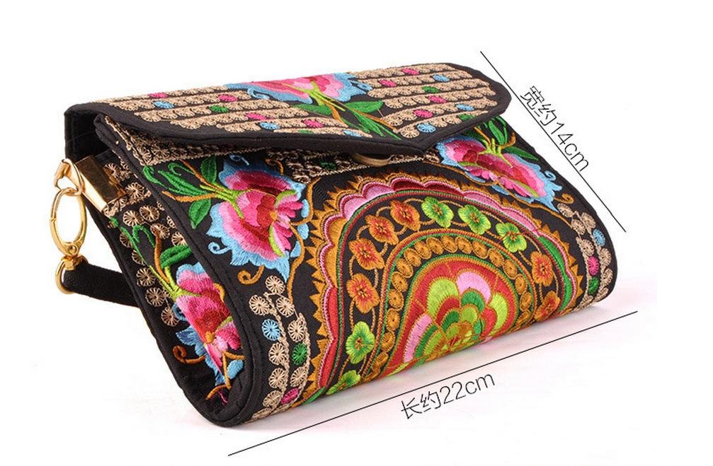 Chinese Embroidered Casual Canvas Women’s Wallets Zipper Closure Purse Wristlet