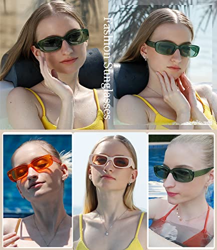 Dollger Trendy Rectangle Sunglasses For Women Men Trendy Retro Rectangular colored Shades sunglasses bulk pack