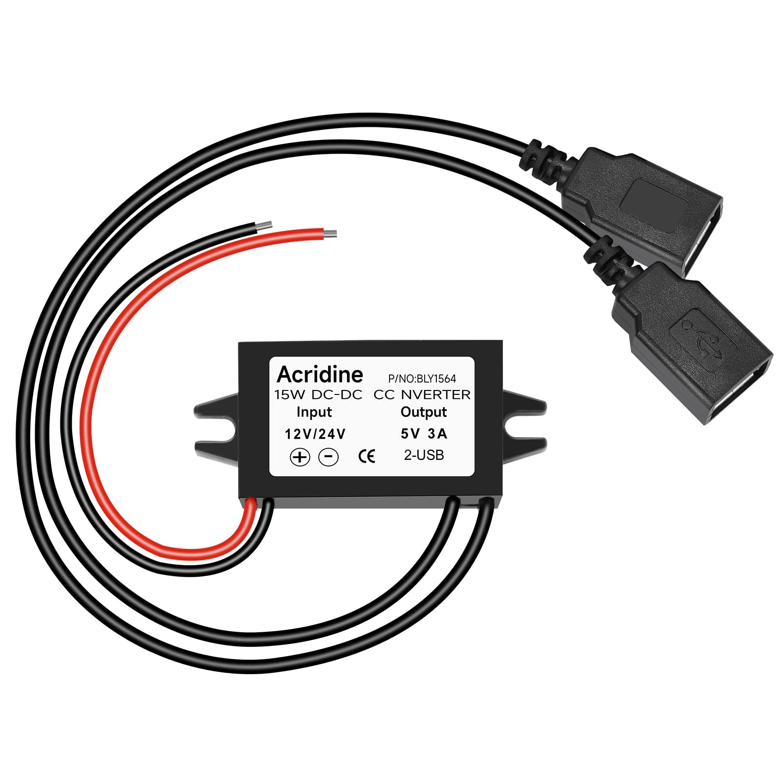 Acridine DC 12V 24V to 5V 3A Dual USB Female DC Converter Buck Charging Module Step-Down Power Adapter