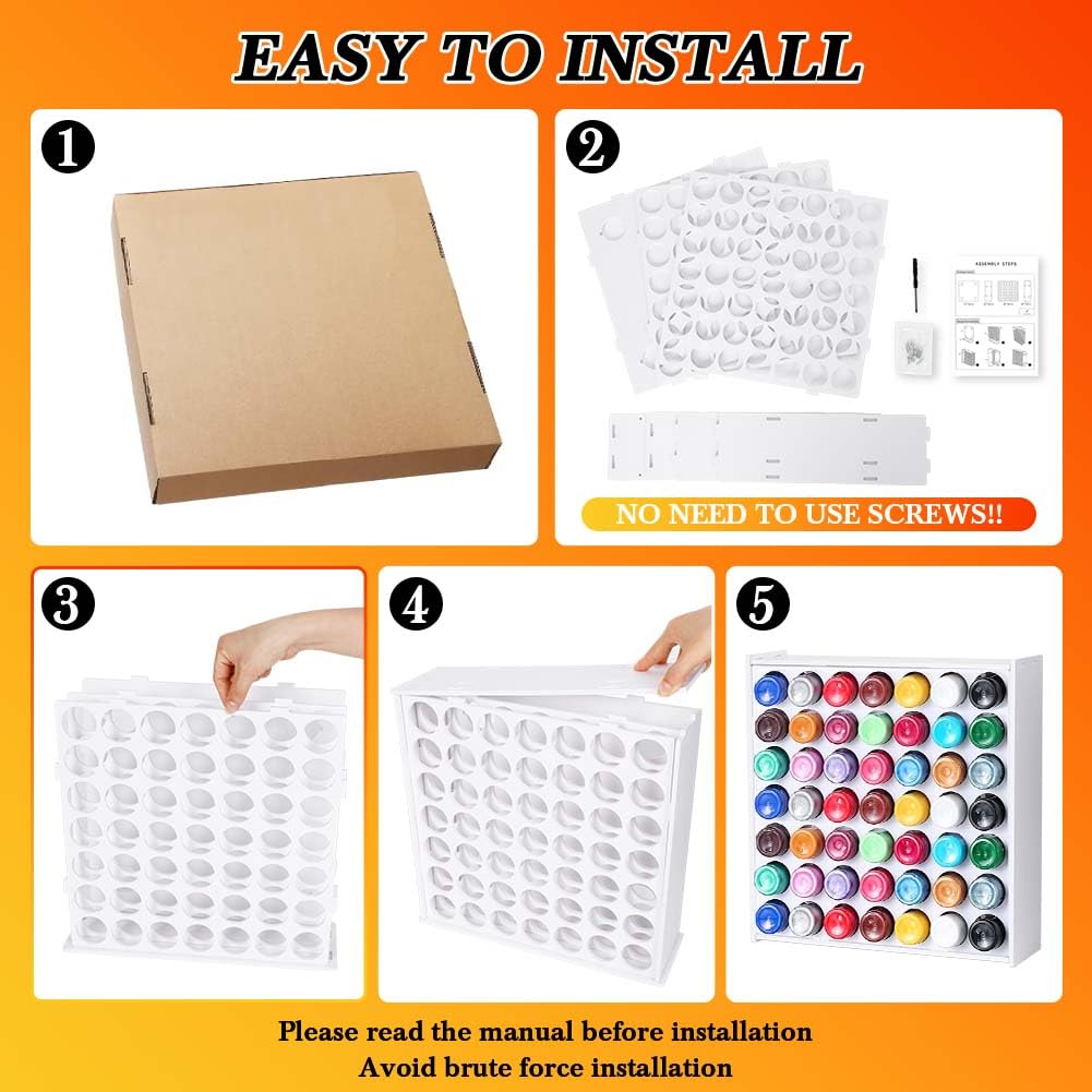 Tifflake Vertical Craft Paint Storage Organizer: 2 Pack 49 Holes Paint Rack Stand Wall Mounted Paint Holder Box - 2oz Paint Bottle Organizer for Art Painting Supplies