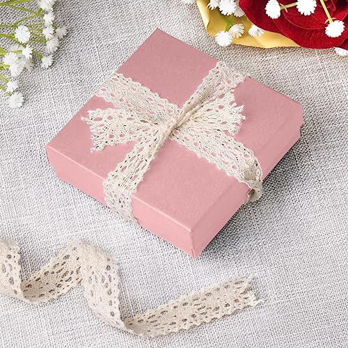 Cardboard Jewelry Boxes 10 Pack - 3.5"x3.5"x1" Bulk Cotton Filled Small Gift Boxes with Lids for Jewelry Packaging (Baby Pink)