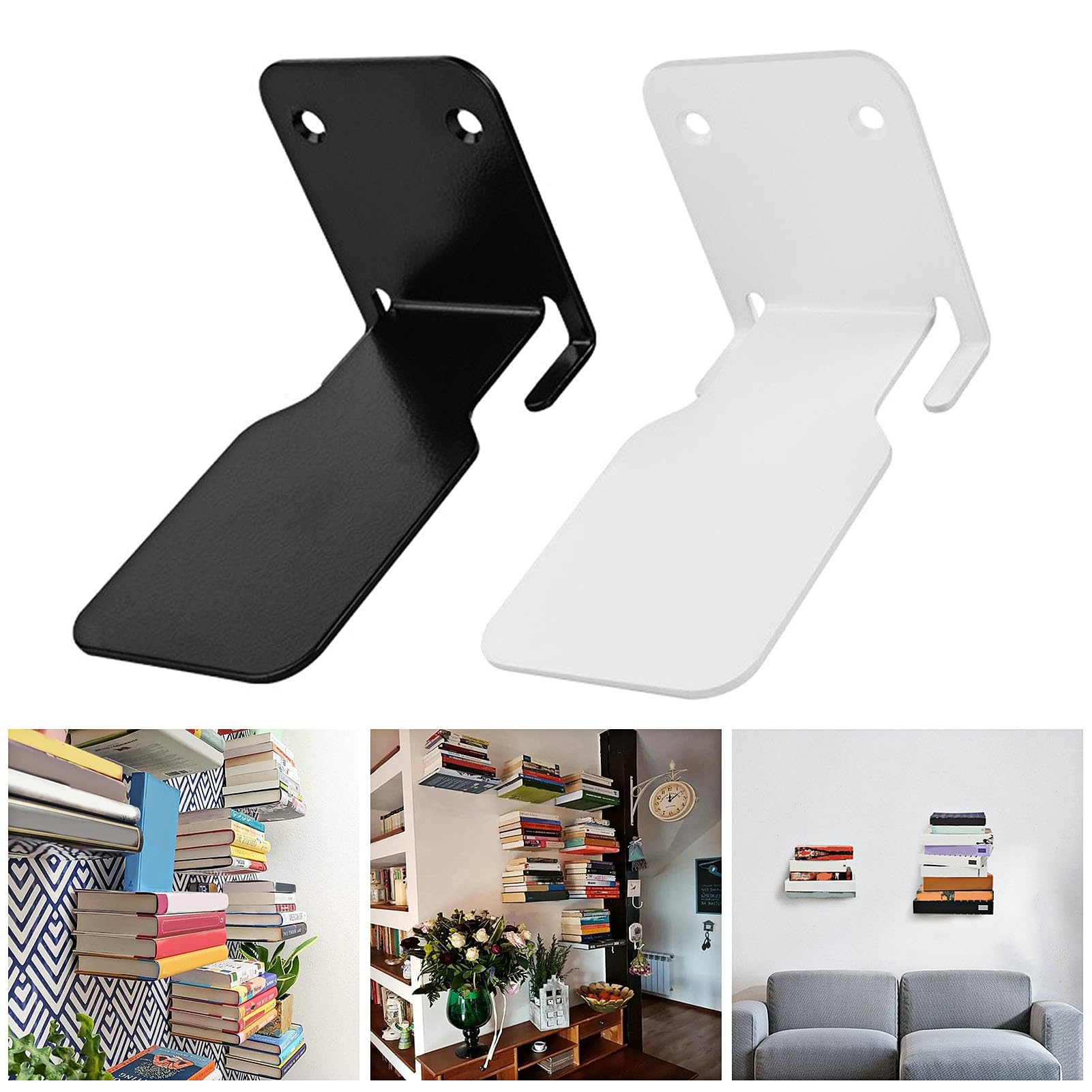 YESBAY 1 Set Stylish Floating Bookshelf Set Wall Mounted Book Shelf Organizer Space-Saving Simple Installation Invisible Wall Mounted Shelves Heavy-Duty Bookshelf for Books White