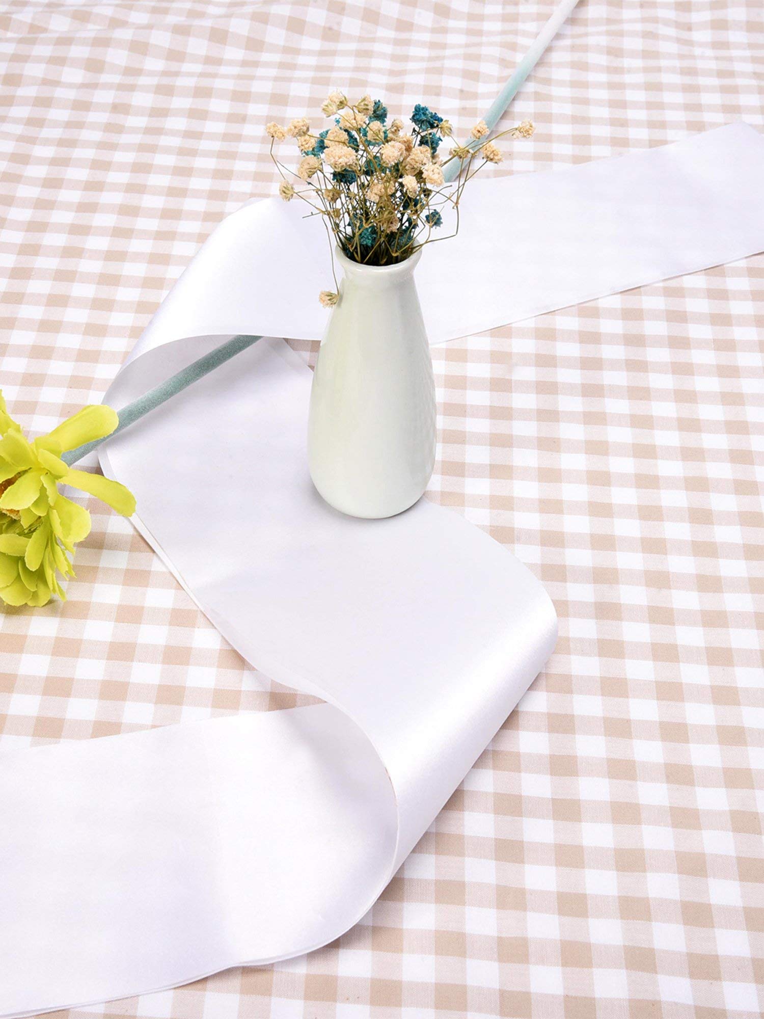 Blank Satin Sash Party Accessory for Wedding, Party Decorations and DIY, White (2)