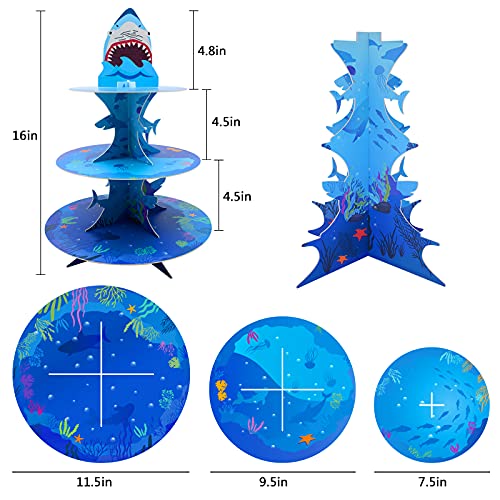 Cardboard Ocean Shark Cake Stands 3 Tire Cupcake Stands Mini Cake Stand Reusable Kid Birthday Baby Shower Party Supplies Dessert Standā¦