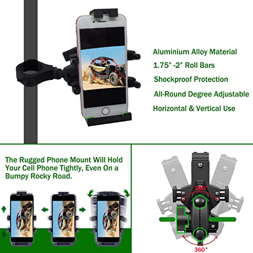 BIZOCO UTV 360°Adjustable Phone Mount, Mobile Phone Holder with high-Density Metal Security Lock Device, Suitable for 1.75"-2" Roll Bar UTV, Polaris RZR 900 1000 XP/Can-am SXS Accessories
