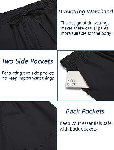 COOFANDY Mens Linen Pants Lightweight Casual Trousers Elastic Waist Yoga Beach Hippie Summer Pants Black
