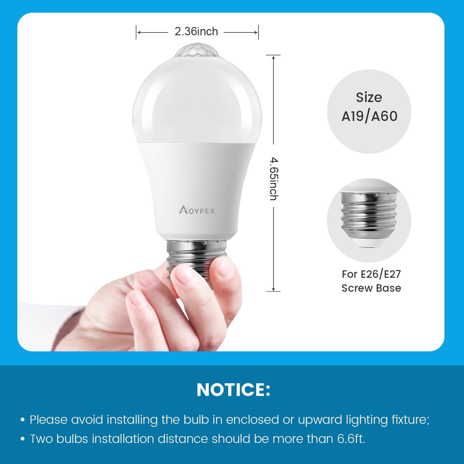 Aovpex Motion Sensor Light Bulbs Dusk to Dawn 13W Equivalent 100W 1100lm Movement Activated Security LED Light Bulb 2700K Warm White, Auto On Off for Porch Garage Basement Hallway Closet, 4 Pack