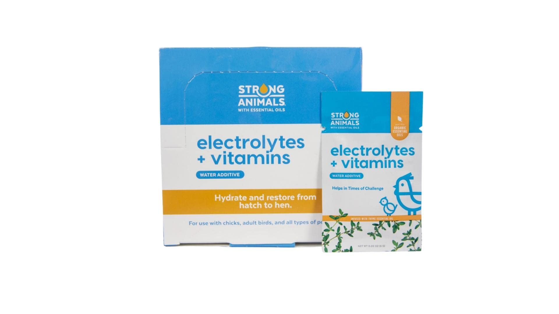 Strong Animals Electrolytes & Vitamins Rehydration for Backyard Flocks containing Thyme Essential Oils (30 Servings)