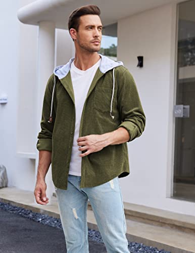 COOFANDY Mens Long Sleeve Button Up Shirt Shacket Fashion Corduroy Shirt Jacket Winter Work Shirts