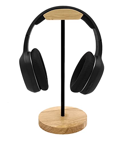 Bliocefo Headphone Stand Nature Wood & Aluminum Headset Hanger Mount Hook Gaming Holder Desktop Earphone Artful Functional Craftmanship Stand for All Headsets with Solid Wooden Base
