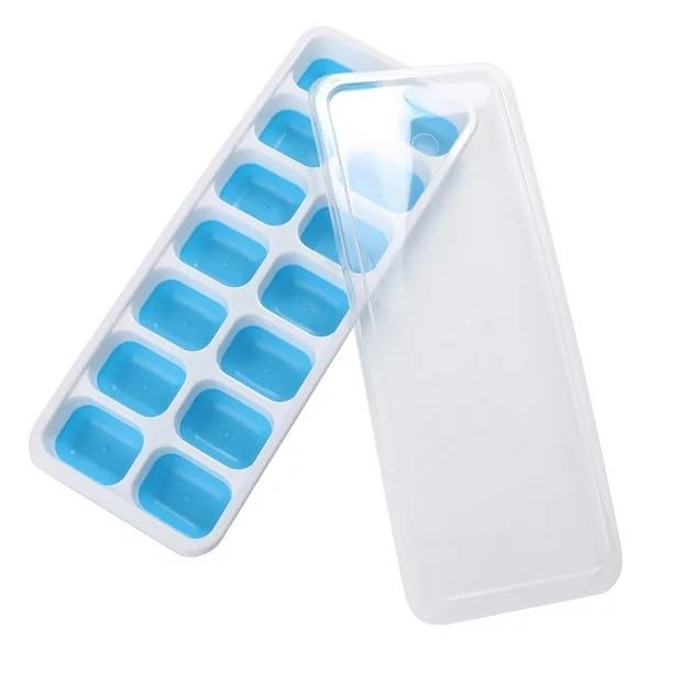 ARC Silicone Ice Cube Trays Freezer 1 TRAY, Easy-Release, Dishwasher safe, Flexible 14-Ice Cube Trays with Spill-Resistant Lid, LFGB Certified and BPA Free, Reusable, Stackable with Covers (Blue)