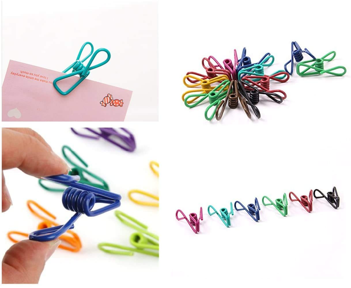 Chip Clips, 20 Pcs 2 Inch 10 Different Random Colors Utility Metal Clips PVC-Coated High Elasticity Good Persistence for Clothespins Paper Clips Food Clips Bag Clips Clothes Pins (Mixed Colors 20pcs)