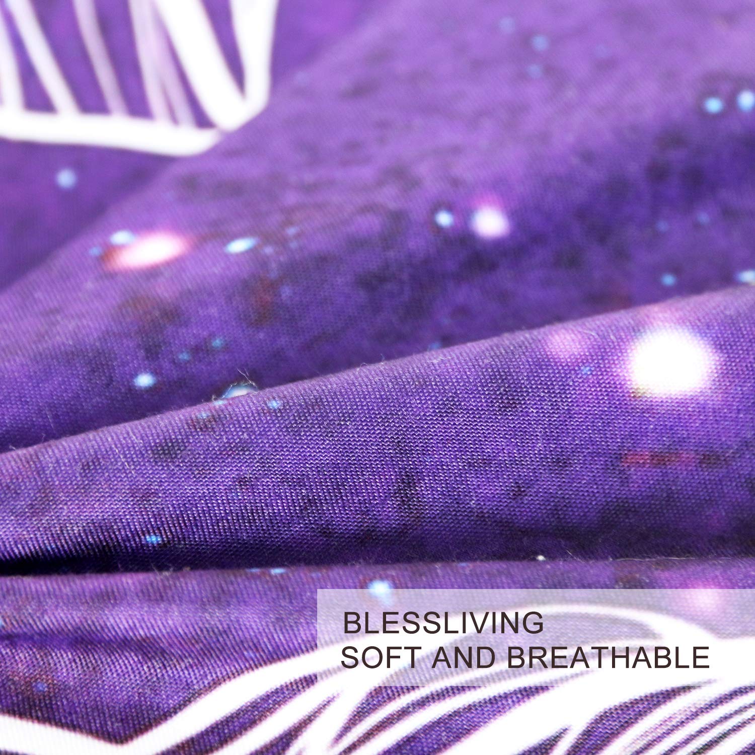 BlessLiving Star Galaxy Bedding Crescent Moon Duvet Cover Purple Pink Bedding 3 Pieces Feather Design Quilt Cover Space Comforter Cover Set (Full)