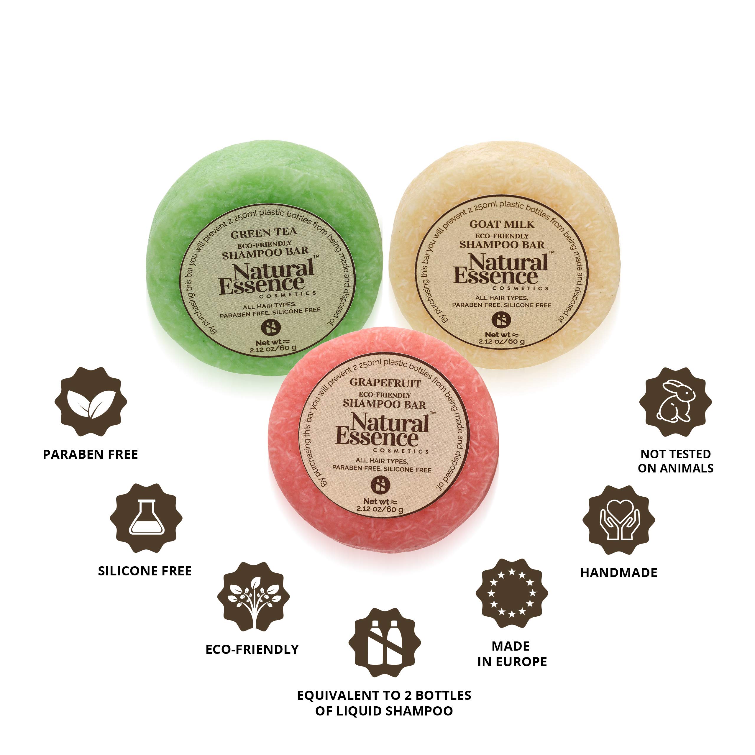 Shampoo Bars for Hair and Hair Conditioner Bar Set for All Hair Types Green Tea and Grapefruit 2 Shampoo Bars and 1 Grapefruit Conditioner Bar with 2 Tin Containers
