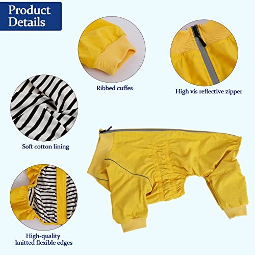 Brabtod Waterproof Dog Raincoat with Legs Double Layer Dog Clothes Full Body Dog Rainproof Jacket with Reflective Zipper Closure, Trousers Suit Ideal for Small Medium-Yellow-XXL