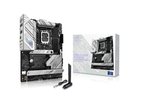 ASUS ROG Strix B760-A Gaming WiFi Intel® B760 (13th and 12th Gen)LGA 1700 white ATX motherboard, 12 + 1 power stages, DDR5, PCIe 5.0,three M.2 slots, WiFi 6E, USB 3.2 Gen 2x2 Type-C, and Aura Sync RGB