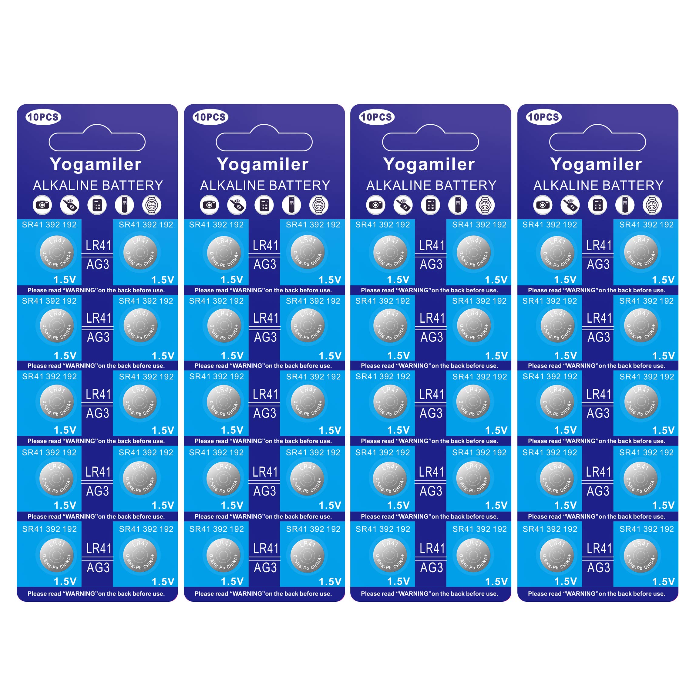 Yogamiler 40-Pack LR41 AG3 392 192 SR41 384 736 L736F Battery 1.5V Button Cell Batteries