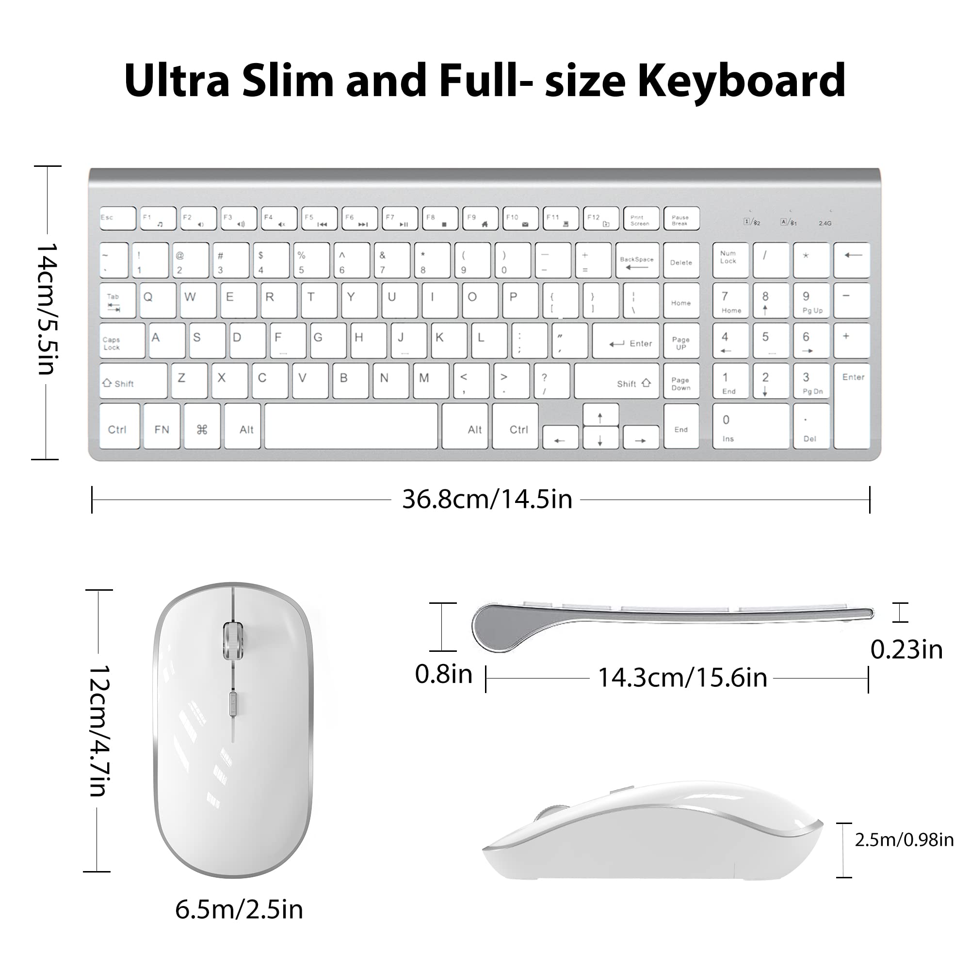 Wireless Keyboard Mouse, JOYACCES 2.4G Compact and Ultra Slim Wireless Keyboard and Mouse for Windows, Computer, Desktop, PC, Laptop-Sliver
