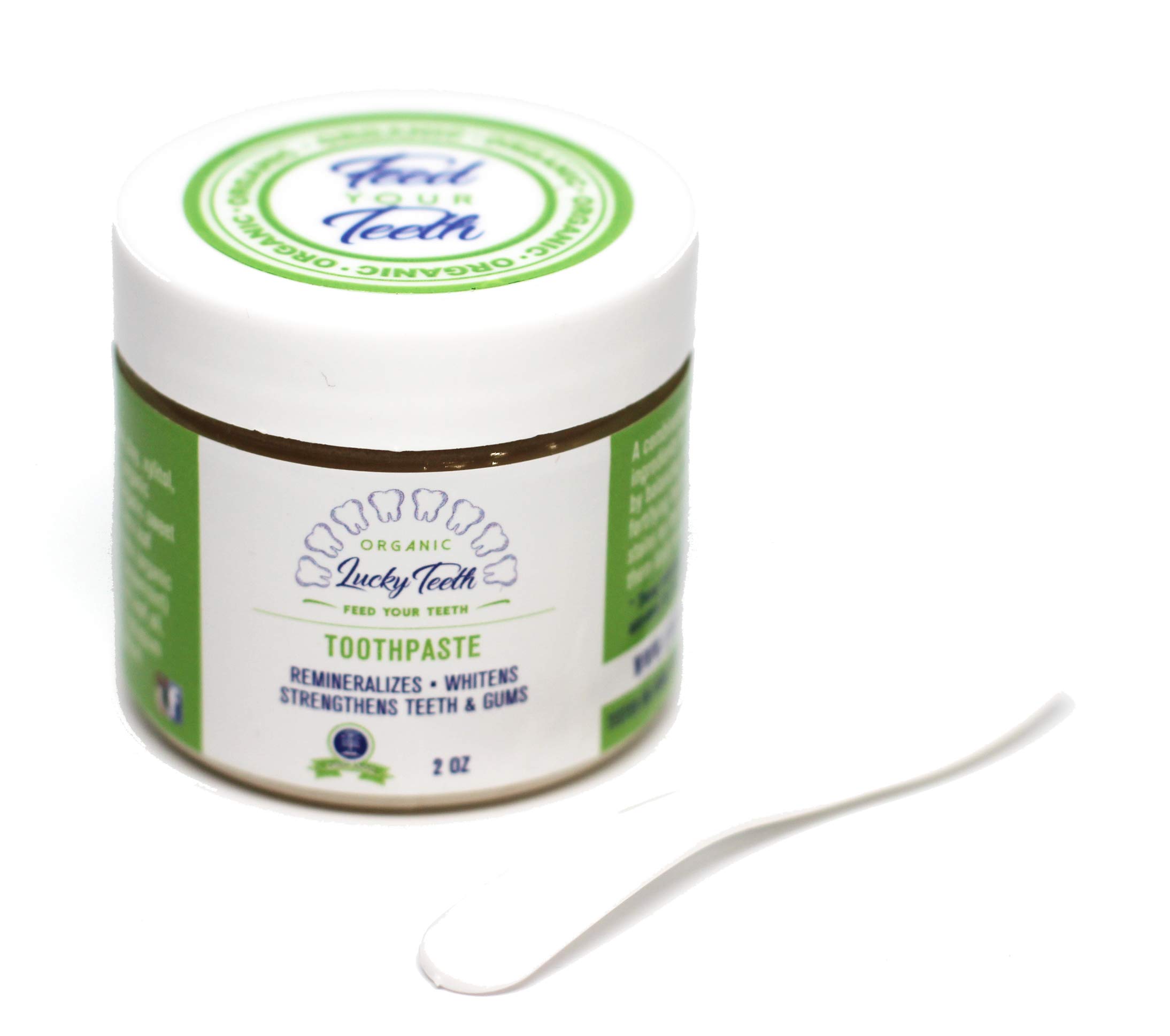Lucky Teeth Organic Toothpaste- Mixed -Charcoal + Regular (White) -All Natural, Remineralizes and Fortifies Teeth and Gums. (2 Bottles) (2 OZ PET Plastic)