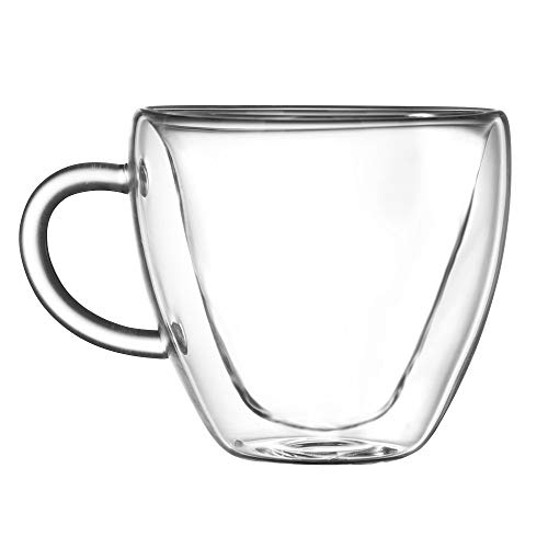 Cool Cook 2 Pack Heart Shaped Double Walled Insulated Glass Coffee Mugs or Tea Cups,Beautiful Heart Shape, Thermo Insulated Premium Quality Borosilicate Glass, Set of 2 (8.5 oz, 240 ml)