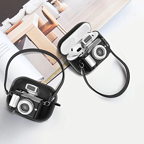 Coolden Compatible with AirPod 3rd Generation Case Cover Vintage Camera Design for Women Girls Creative Flash Shutter Function with Wrist Strap Soft Silicone Protective Shockproof Case for Airpods 3rd