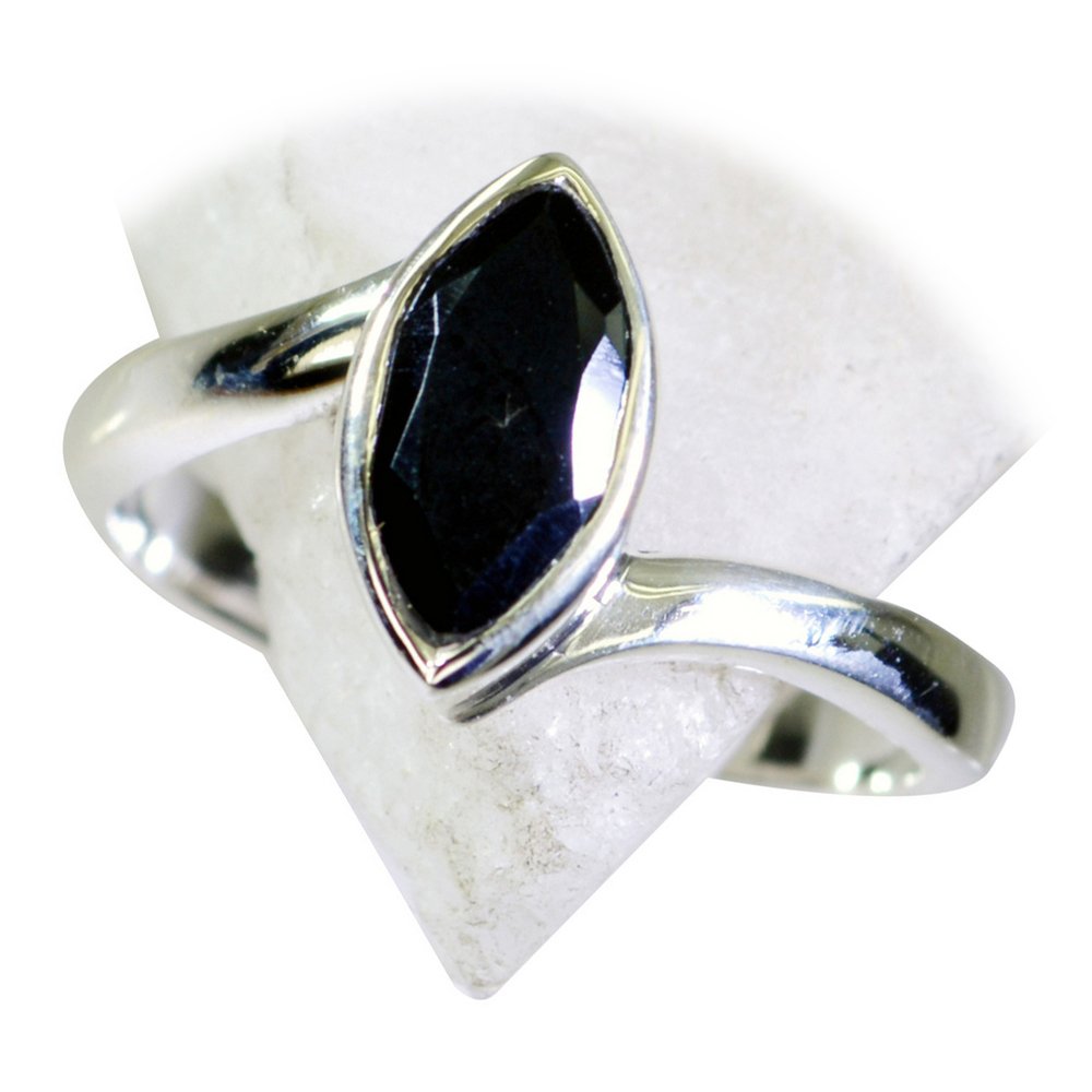 55Carat Genuine Black Onyx Ring Sterling Silver Marquise Shape Astrology US 4,5,6,7,8,9,10,11,12