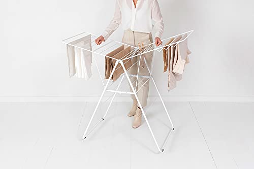 Brabantia HangOn Laundry Drying Rack (20m / Fresh White) Compact, Foldaway, Adjustable Indoor Stainless Steel Clothes Horse