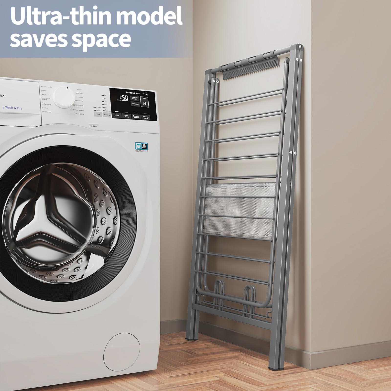 APEXCHASER Ultra Thin Drying Rack β Foldable Clothes Drying Rack with Enhanced Capacity - Convenient and Space-Saving, with Adjustable Wings.