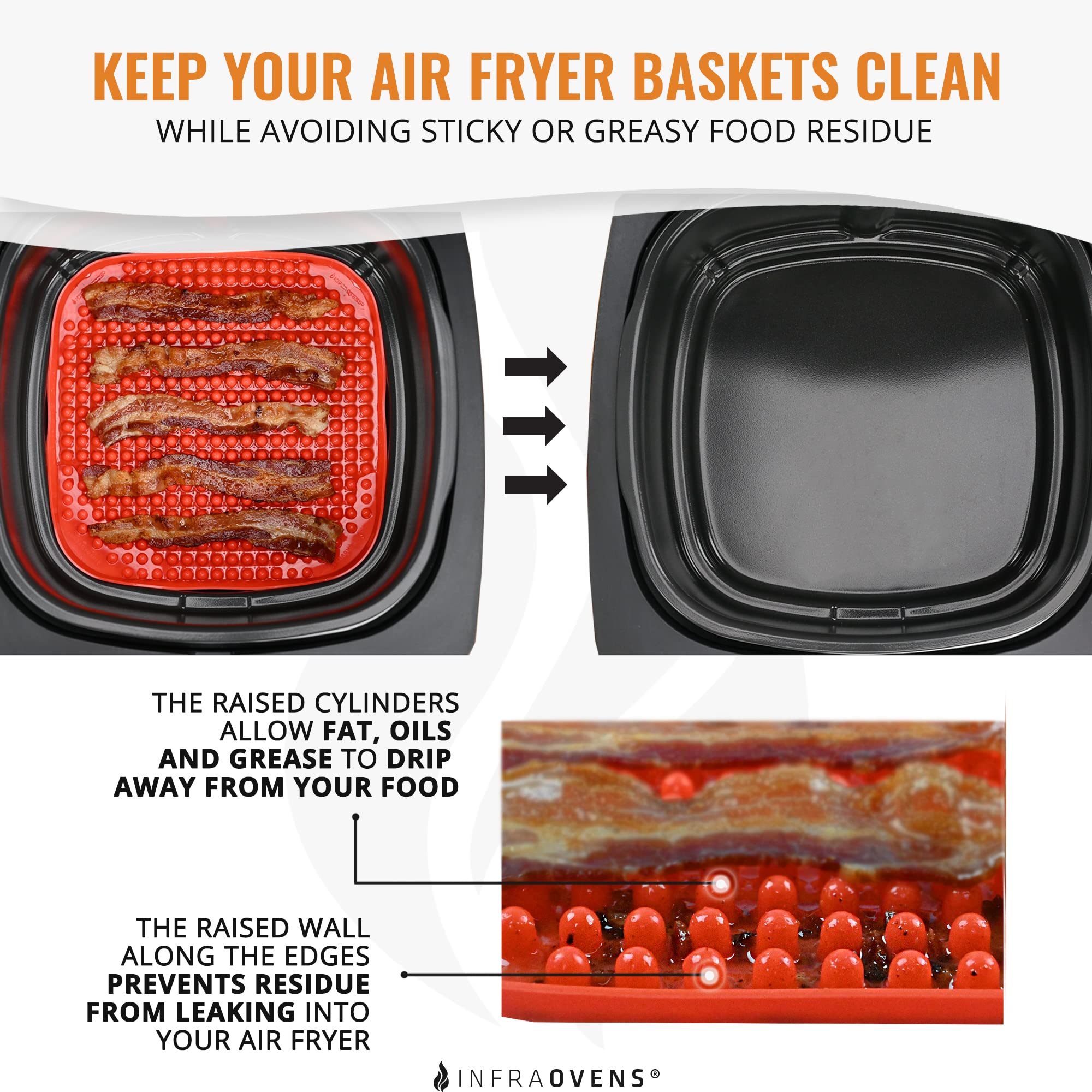 Air Fryer Accessories with Rack, Reusable Mats and Cheat Sheet Guides Compatible with Dreo, Chefman, Cosori, Nuwave® + More - Stainless Steel Air Fryer Rack, Square 7.2 inches