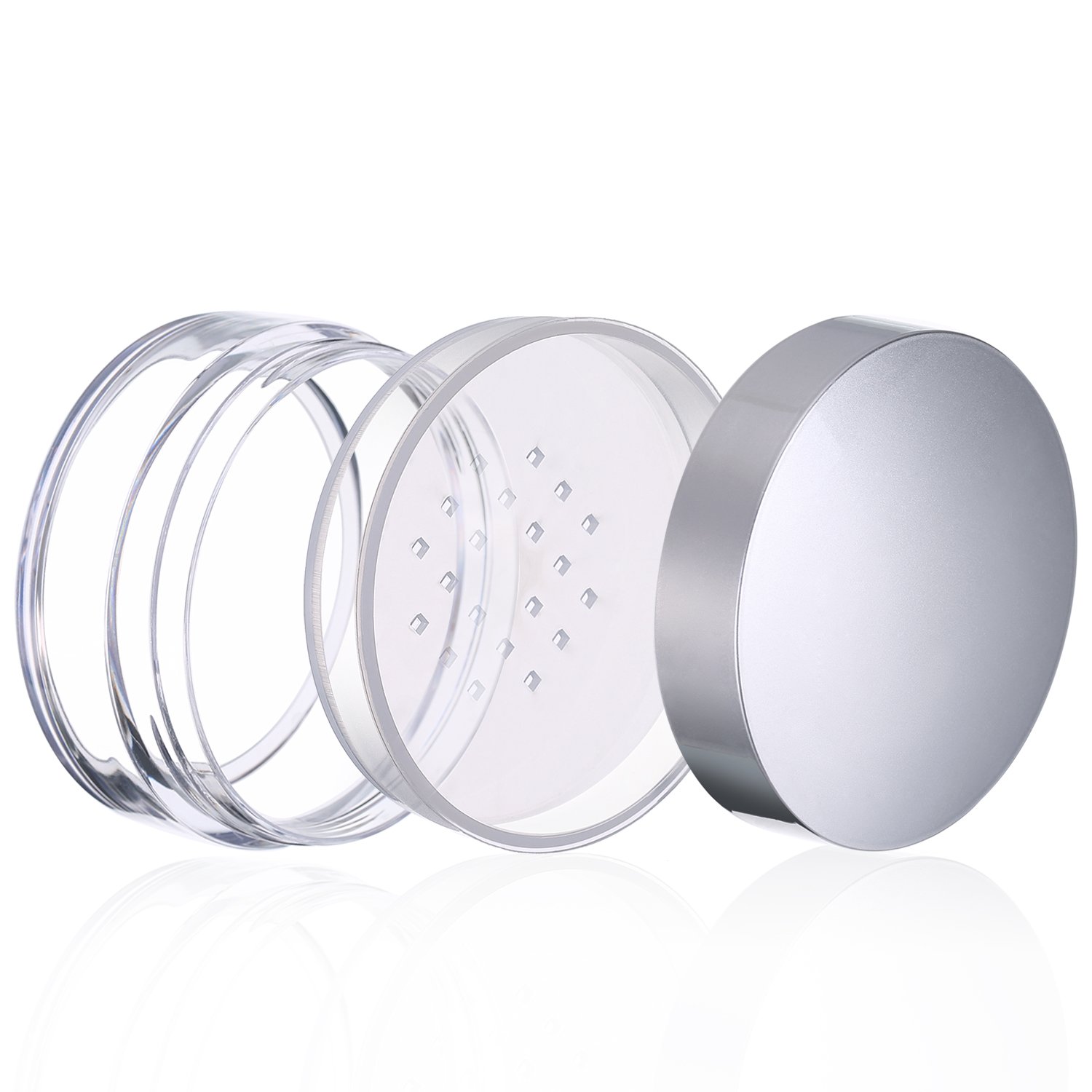 Hotop 3 Pieces 50 ml Plastic Empty Powder Case Face Makeup Jar Travel Kit Blusher Cosmetic Makeup Containers with Sifter and Lids