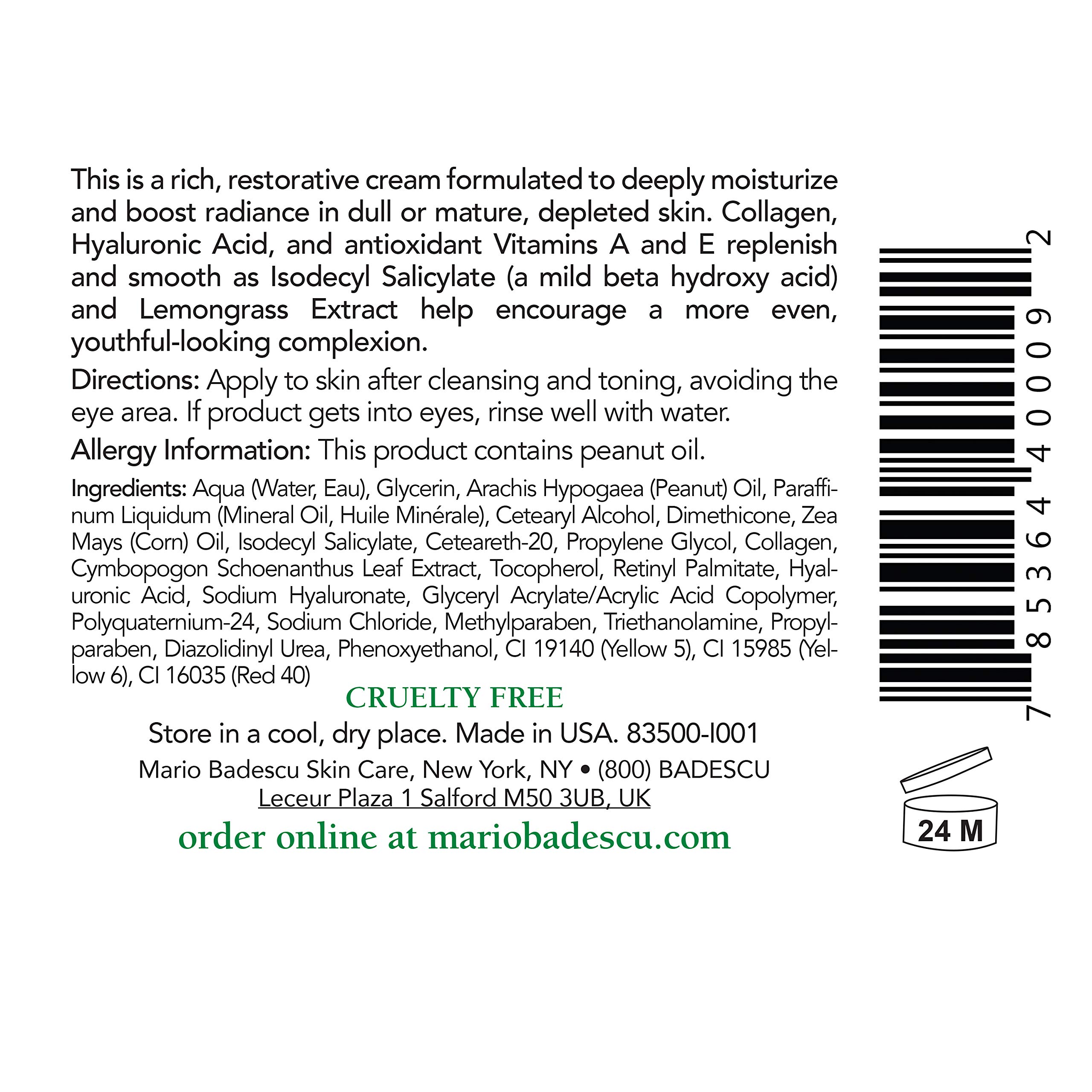 Mario Badescu Hydrating Moisturizer with Biocare & Hyaluronic Acid for Dry and Sensitive Skin |Moisturizer that Hydrates and Fights Aging |Formulated with Collagen & Hyaluronic Acid| 2 Fl Oz (Pack of 1)