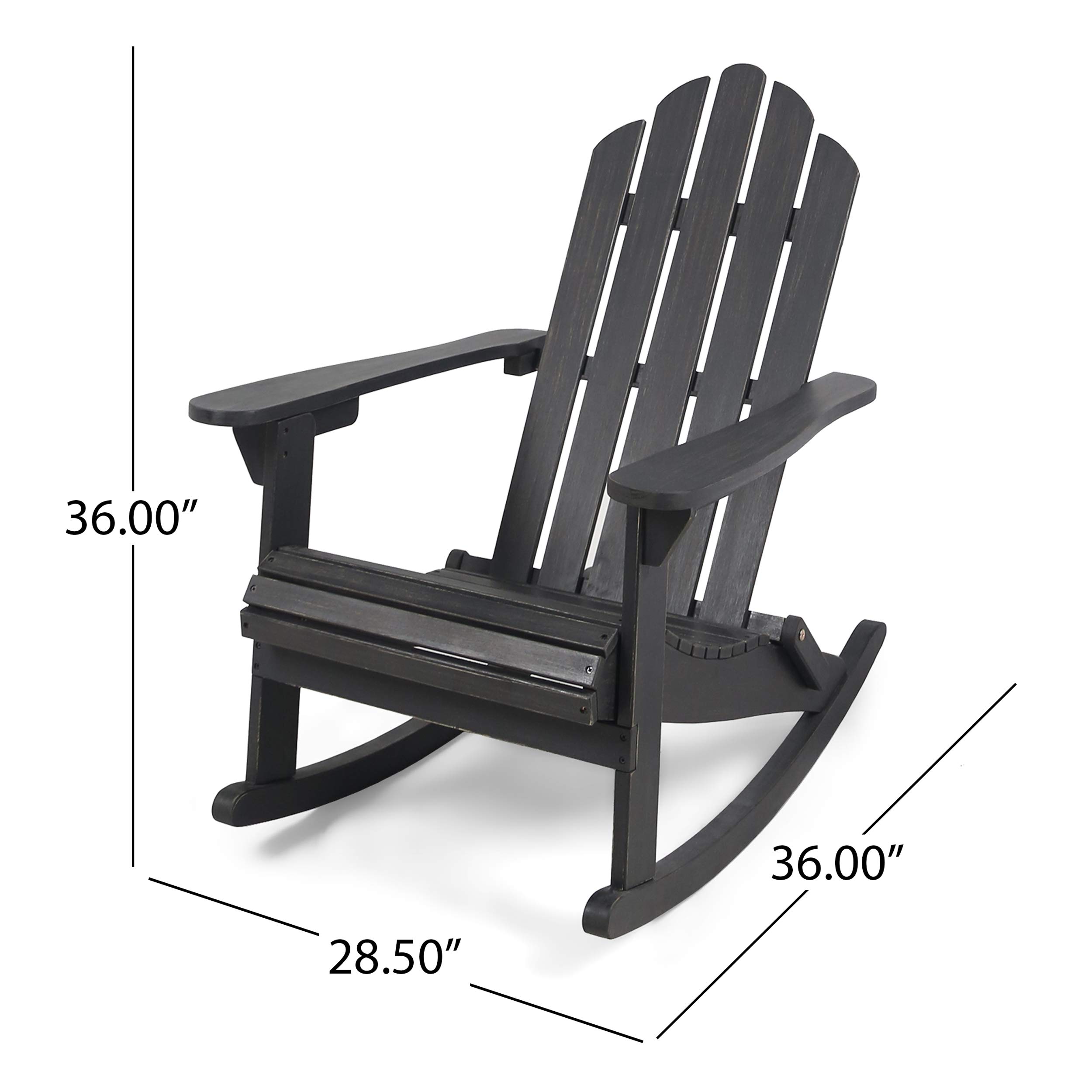 Christopher Knight Home Cara Outdoor Adirondack Acacia Wood Rocking Chair, Dark Gray Finish