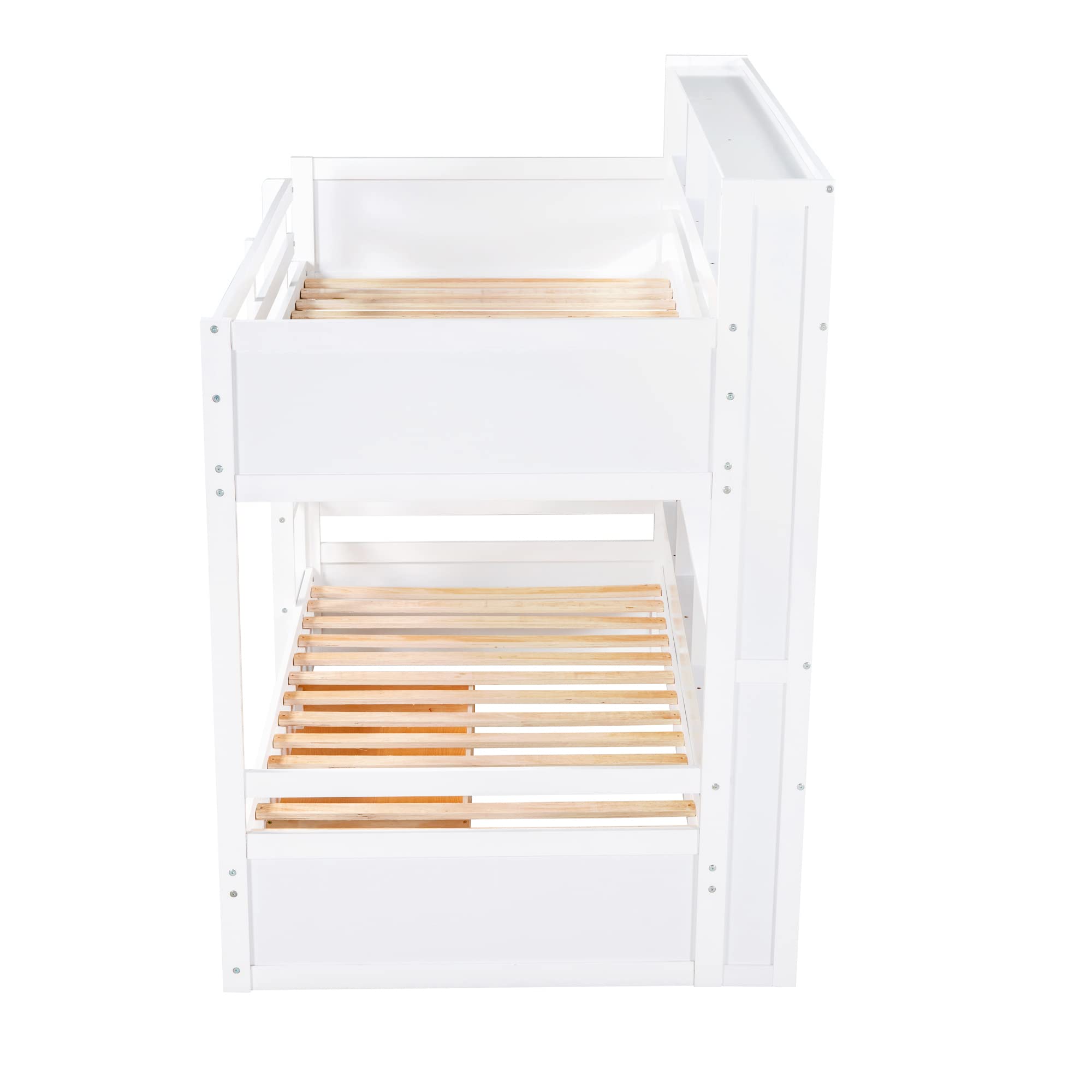 BIADNBZ Twin Over Twin Bunk Bed with Storage Drawer and Built-in Shelves Beside Both Upper and Down Bedframe, for Kids Teens Adults Bedroom, White