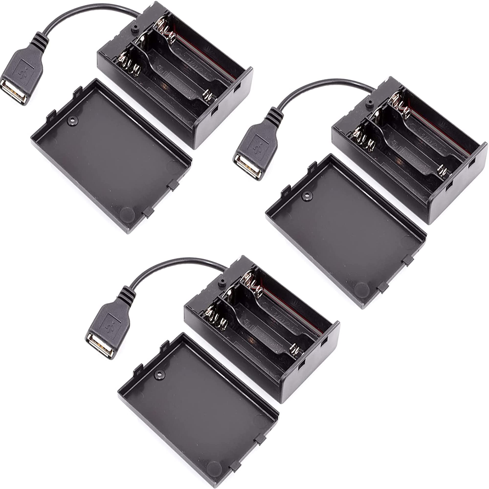 AIMPGSTL AA Battery Holder Plastic Storage Boxes 3Pcs 3 AA Battery Holder, 3 AA Battery Case Box Holder 4.5-5V with Cover and On/Off Switch, with USB Cable