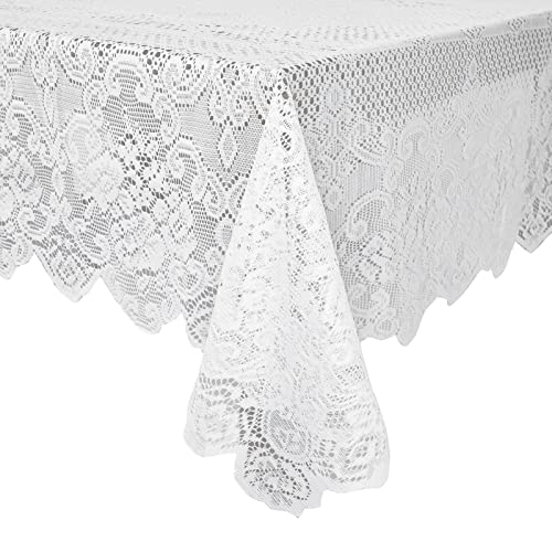 Juvale White Lace Tablecloth for Rectangular Tables, Vintage-Style Wedding Table Cloths for Reception, Dinner Party, Baby Shower, Tea Party Decorations, Home Decor (54x72 in)